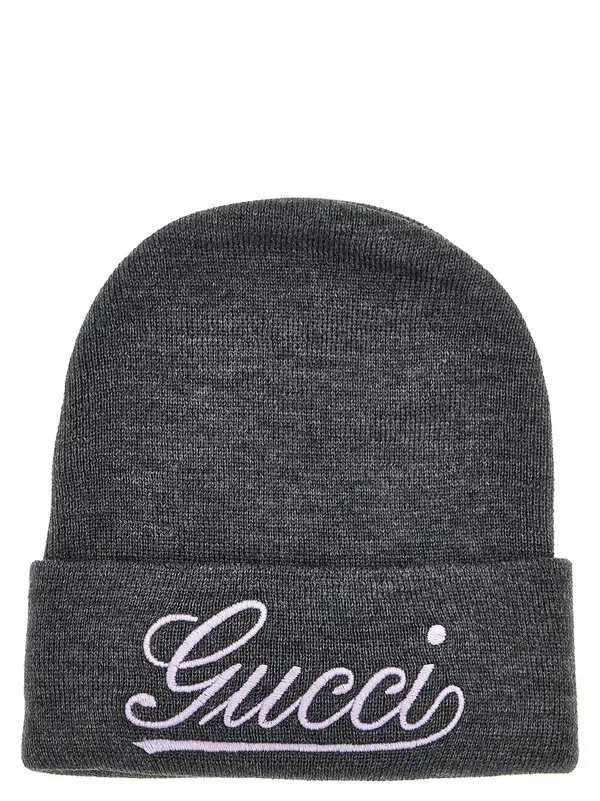 Gucci Logo Embroidery Beanie - Gray