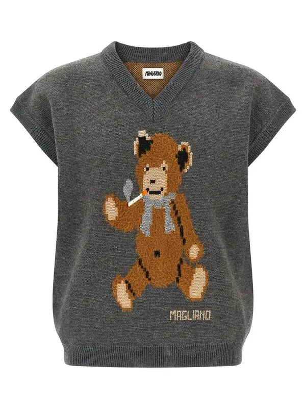 MAGLIANO Wool Knit Teddy Bear Vest - Gray