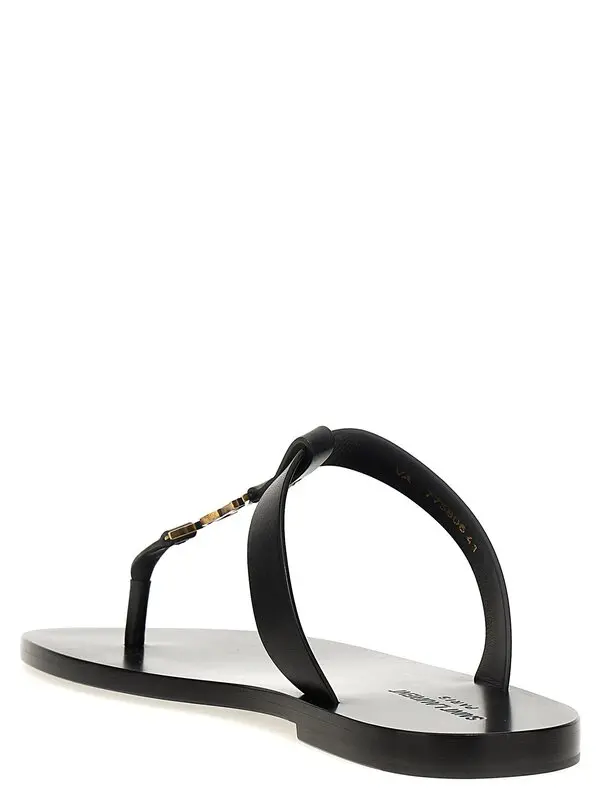 Saint Laurent Cassandre Leather Thong Sandals