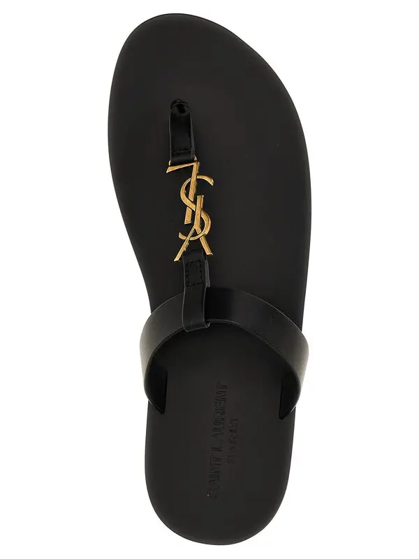 Saint Laurent Cassandre Leather Thong Sandals