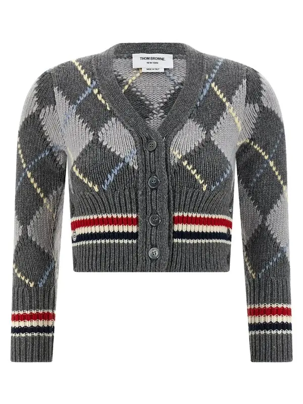 Thom Browne Argyle Merino Wool Cardigan - Gray