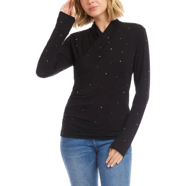 Karen Kane Rhinestone Faux Wrap Top