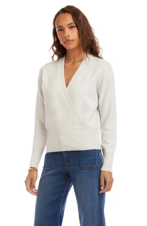 Karen Kane Sequin Embellished Wrap Sweater - Cream