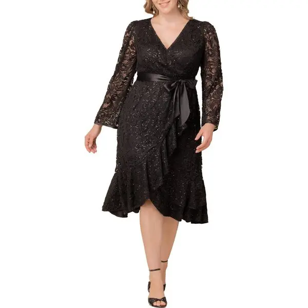 KIYONNA Sequin Lace Fit & Flare Dress