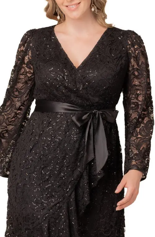 KIYONNA Sequin Lace Fit & Flare Dress