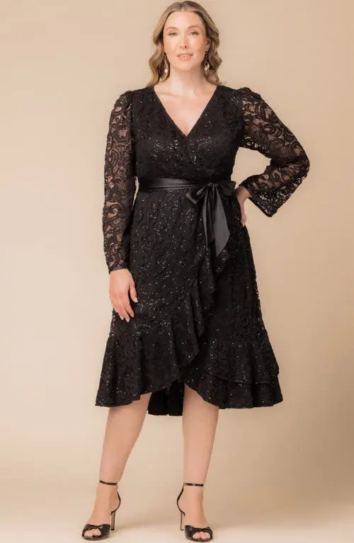 KIYONNA Sequin Lace Fit & Flare Dress