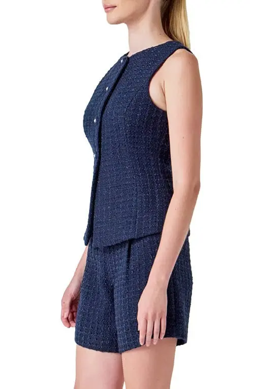 Endless Rose Tweed Sleeveless Vest - Navy
