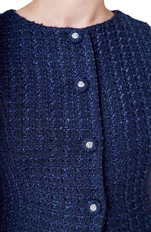 Endless Rose Tweed Sleeveless Vest - Navy