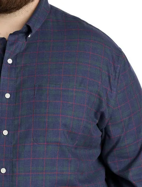 OAK HILL BY DXL Big & Tall Heathered Plaid Sport Shirt - Navy