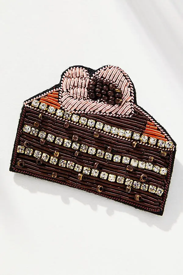 Anthropologie Beaded Icon Brooch - Cake Slice