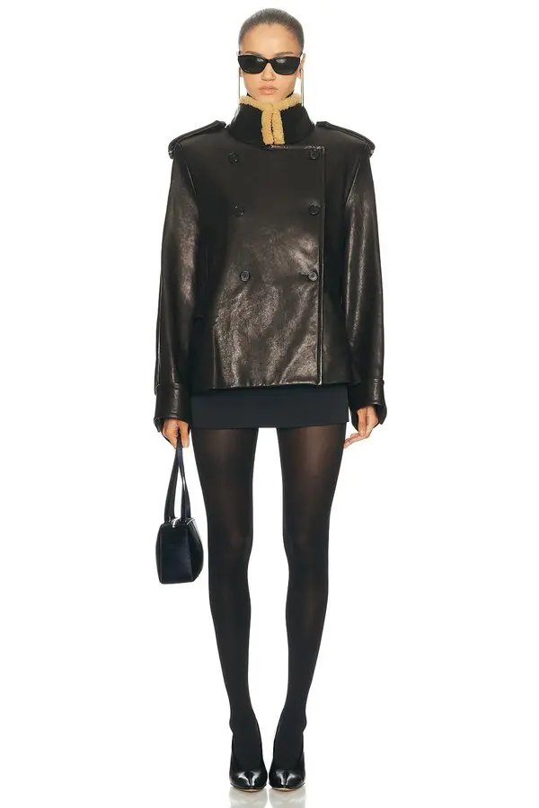 Khaite Dean Leather Jacket With Shearling Trim
