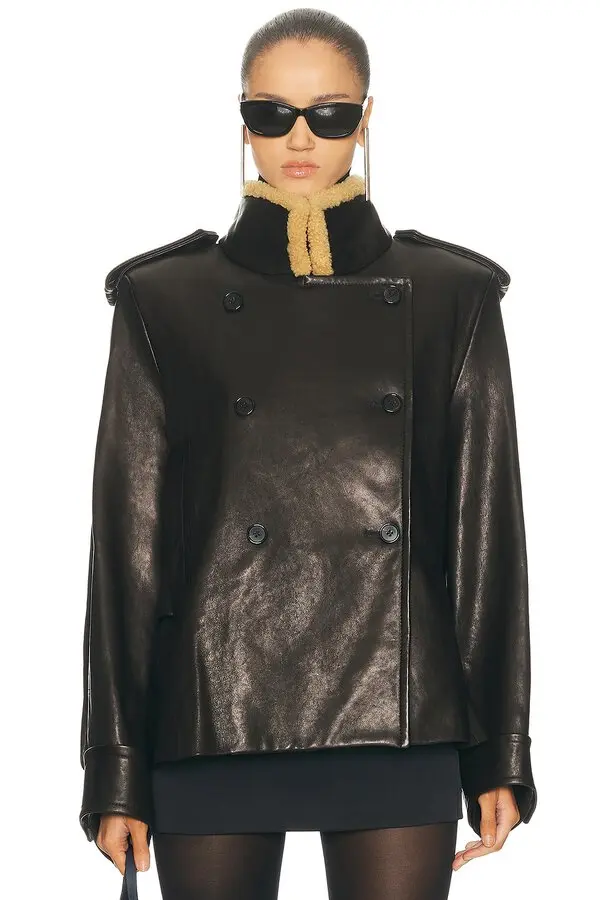 Khaite Dean Leather Jacket With Shearling Trim