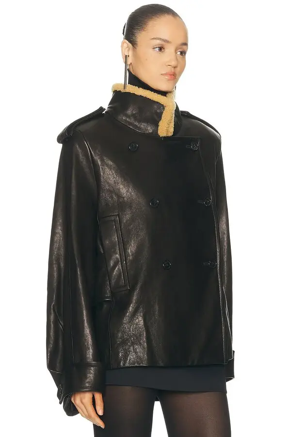 Khaite Dean Leather Jacket With Shearling Trim