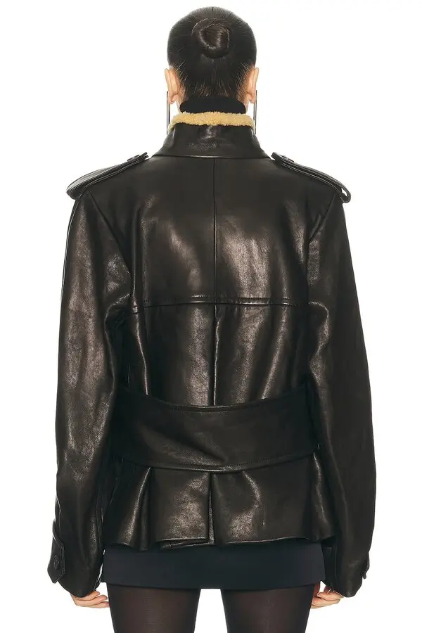 Khaite Dean Leather Jacket With Shearling Trim
