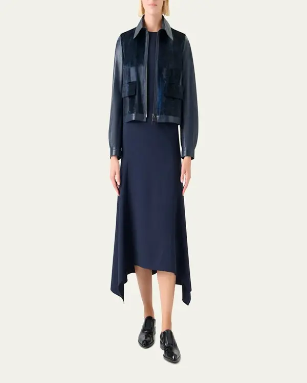 Akris Sady Lamb Shearling Paneled Short Leather Jacket