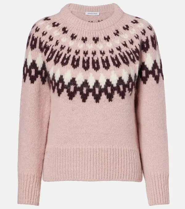 Veronica Beard Anne Fair Isle Crewneck Sweater - Pink