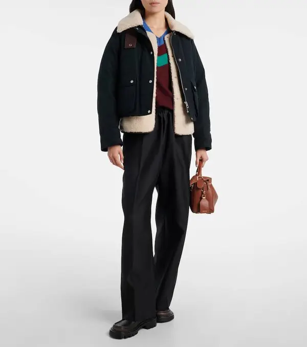 Loewe Shearling-trimmed Cotton-blend Jacket - Black