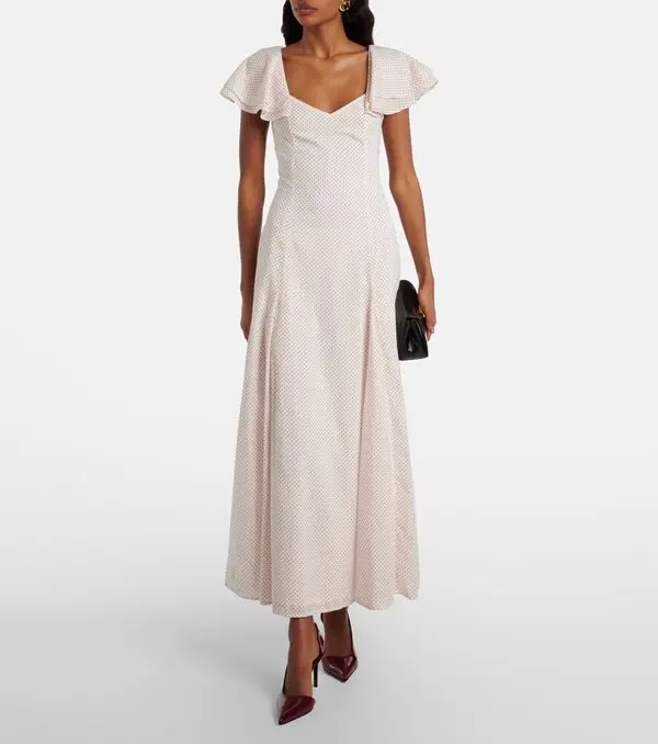Posse Marlowe Polka-dot Cotton Maxi Dress - White