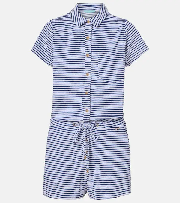 Melissa Odabash Cheryl Striped Cotton-blend Romper - Blue