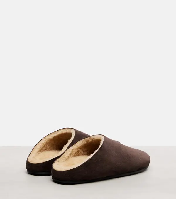 THE ROW Hudson Shearling-lined Suede Mules - Brown