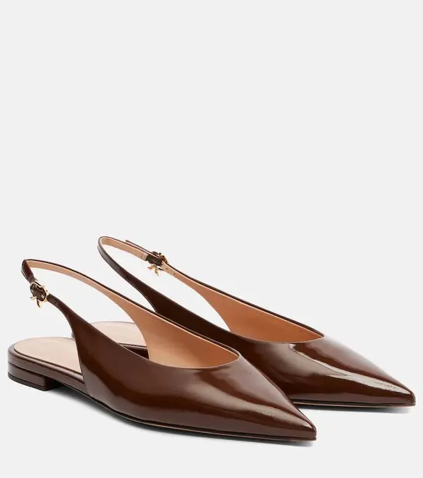 GIANVITO ROSSI Patent Leather Slingback Flats - Brown