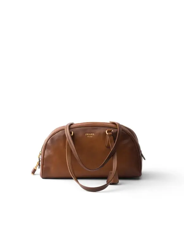 Prada Medium Top-handle Leather Bowling Bag - Brown