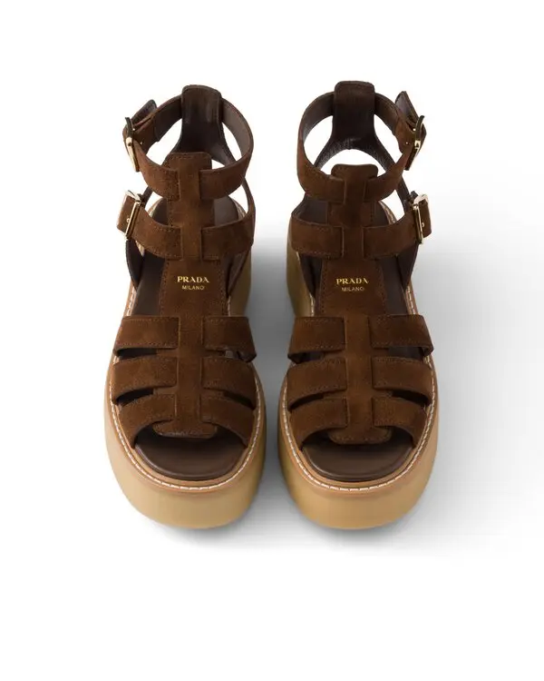Prada Suede Gladiator Sandals - Brown