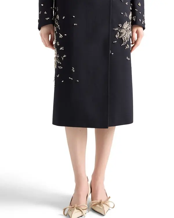 Prada Embroidered Double-breasted Wool Coat