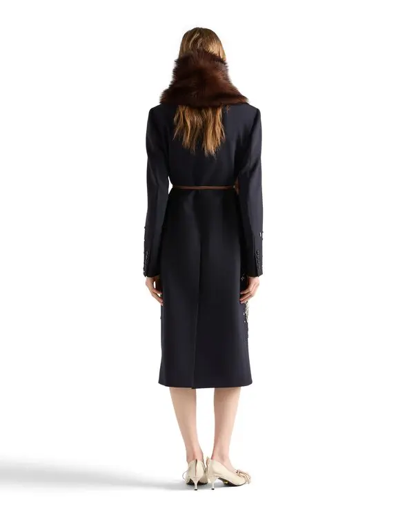 Prada Embroidered Double-breasted Wool Coat