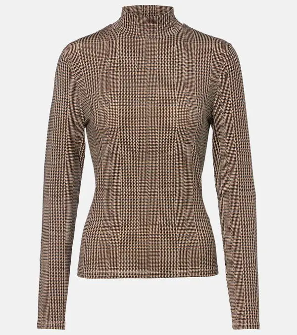 Veronica Beard Nate Houndstooth Jersey Top - Beige