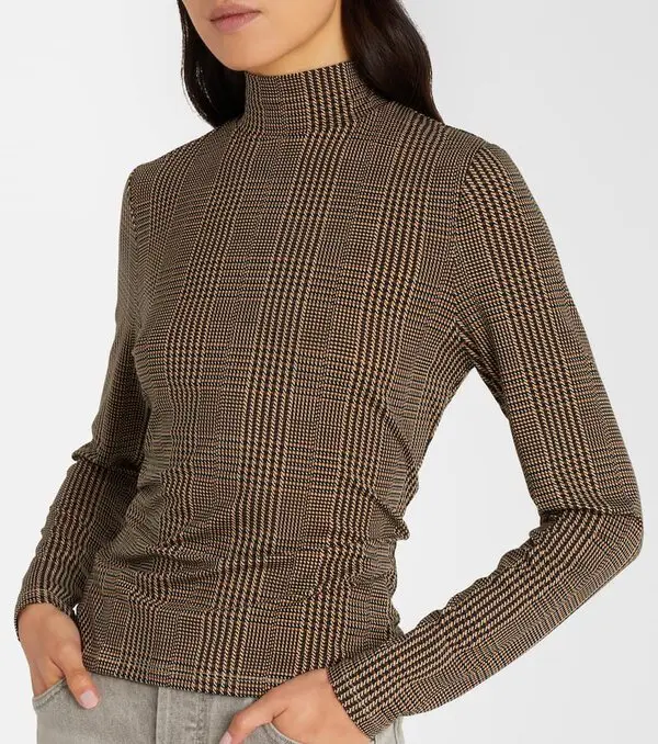 Veronica Beard Nate Houndstooth Jersey Top - Beige