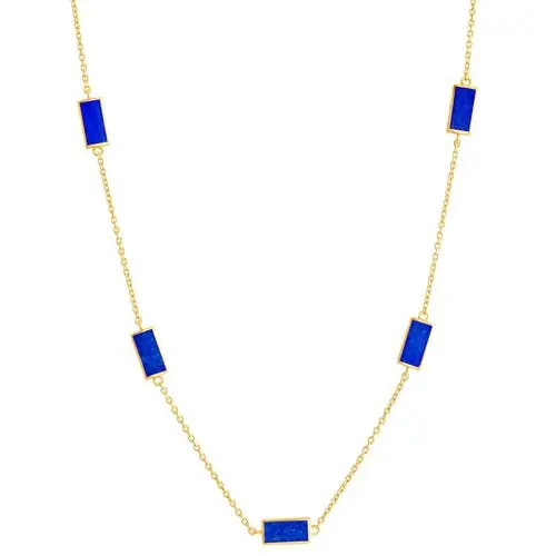 JAN LESLIE Five Stations Rectangle Dash Necklace - Blue