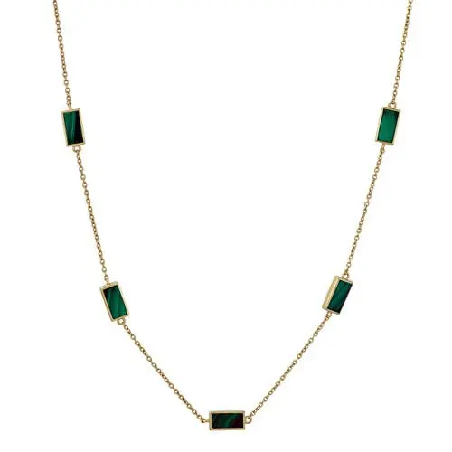 JAN LESLIE Five Stations Rectangle Dash Necklace - Green