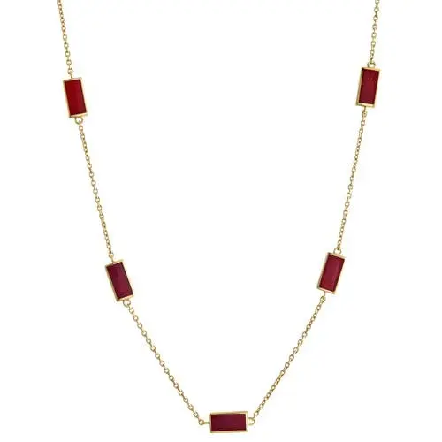 JAN LESLIE Five Stations Rectangle Dash Necklace - Red