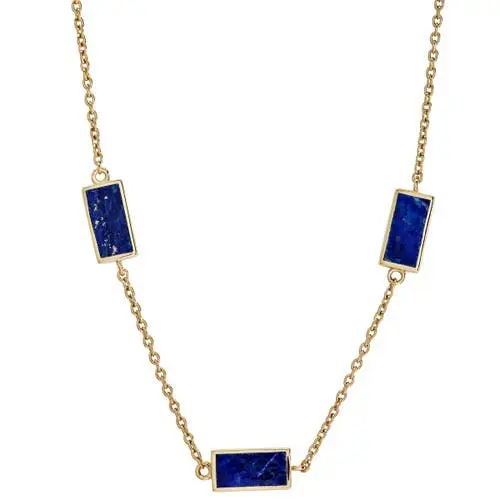 JAN LESLIE Three Station Rectangle Lapis Lazuli Necklace - Blue