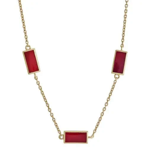 JAN LESLIE Three Station Rectangle Lapis Lazuli Necklace - Red