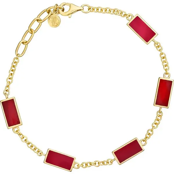 JAN LESLIE Five Station Dash Rectangle Bracelet - Red