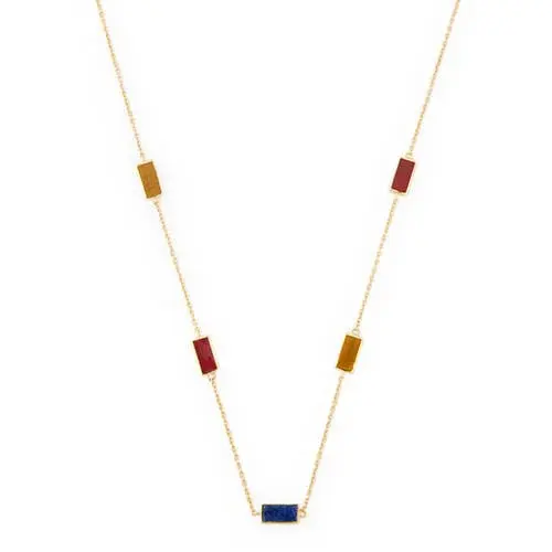 JAN LESLIE Gemstone Dash Necklace In Sterling Silver With 18k Gold Overlay - Multi