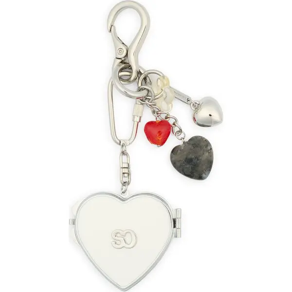 STAND OIL Mirror Heart Charm Key Ring - Silver/red Heart