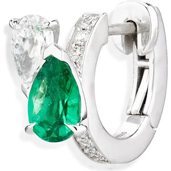 REPOSSI Serti Sur Vide Diamond And Emerald Hoop Earring - White Gold/emerald