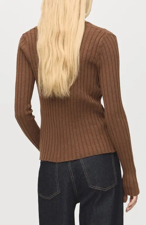 Mango V-neck Ribbed Cardigan - Chocolate
