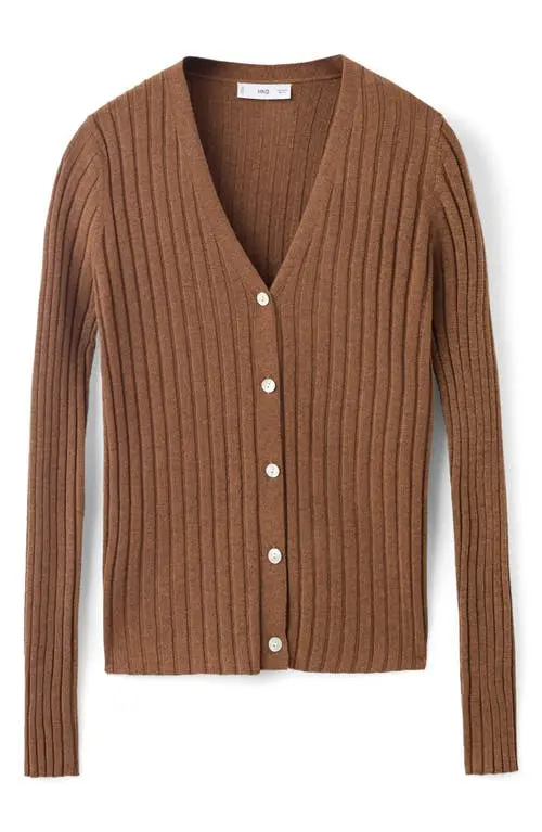 Mango V-neck Ribbed Cardigan - Chocolate