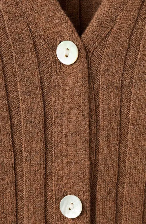 Mango V-neck Ribbed Cardigan - Chocolate