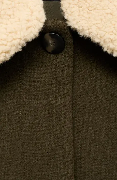 Mango Jacket With Removable Faux Shearling Collar - Khaki Green
