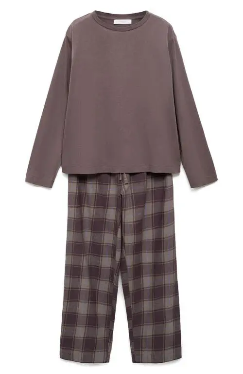 Mango Check Cotton Flannel Pajamas - Ink Blue
