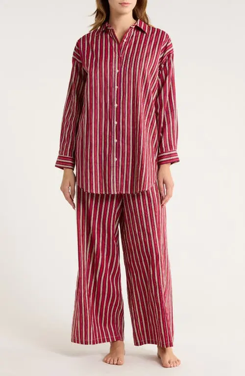 Chan Luu Oversize Shirt & Pants Cotton Pajamas - Red Stripe