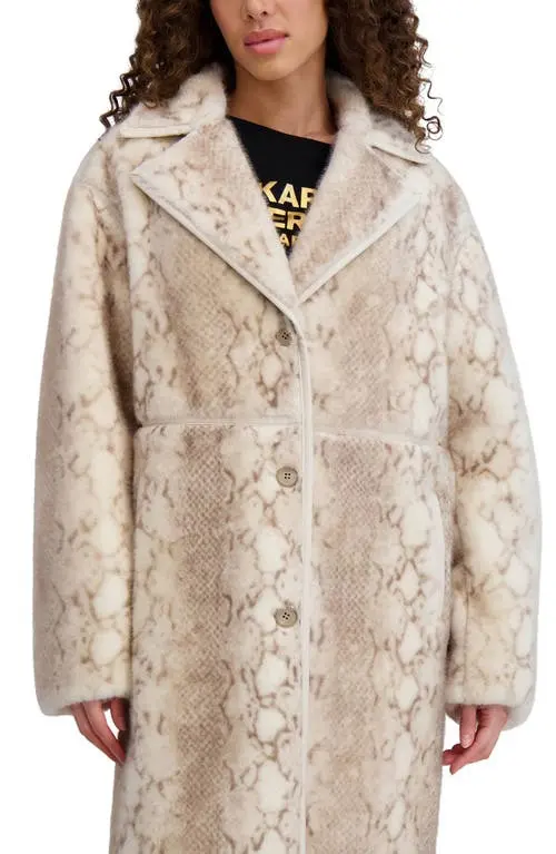 Karl Lagerfeld Paris Python Print Faux Fur Jacket In Cream - 47