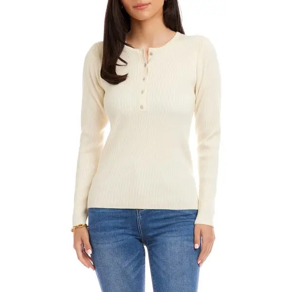 Karen Kane Rib Henley Sweater - Cream