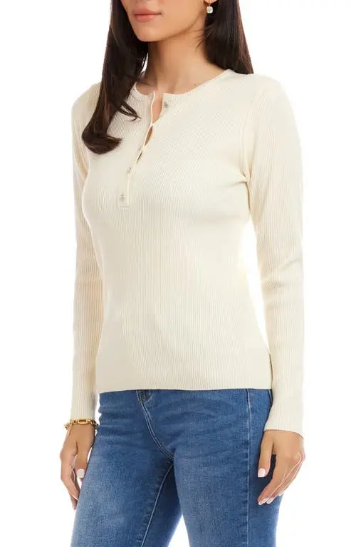 Karen Kane Rib Henley Sweater - Cream