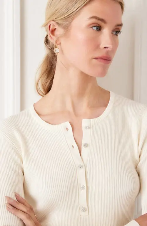 Karen Kane Rib Henley Sweater - Cream